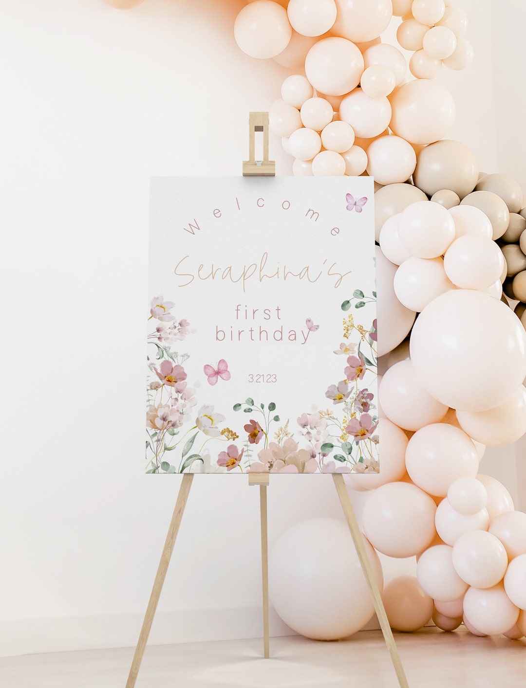 Editable Wildflower First Birthday Welcome Sign, Floral 1st Birthday ...