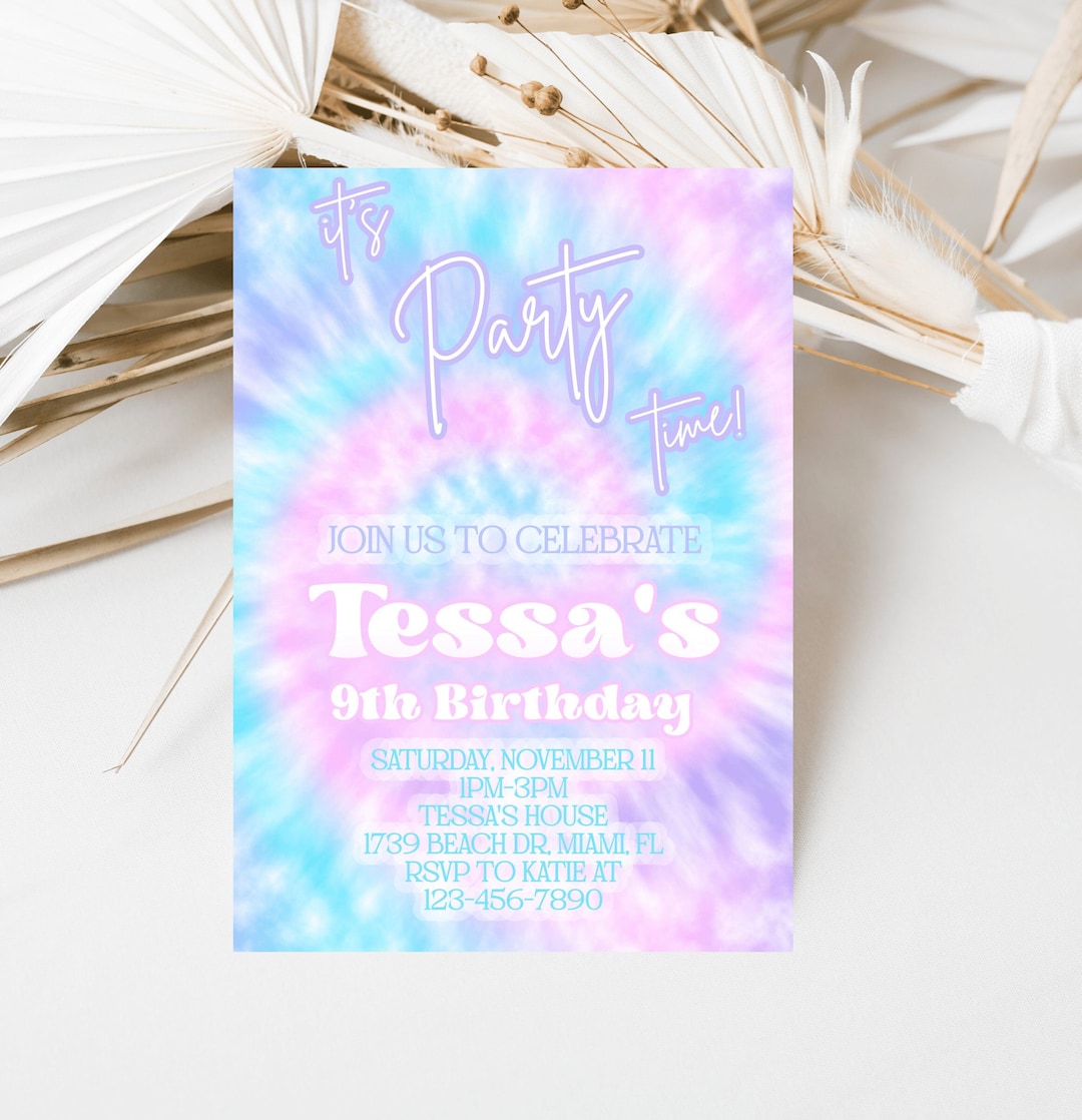 Tie Dye Birthday Party Invitation Template, Girl Tie Dye Invite, Tie ...
