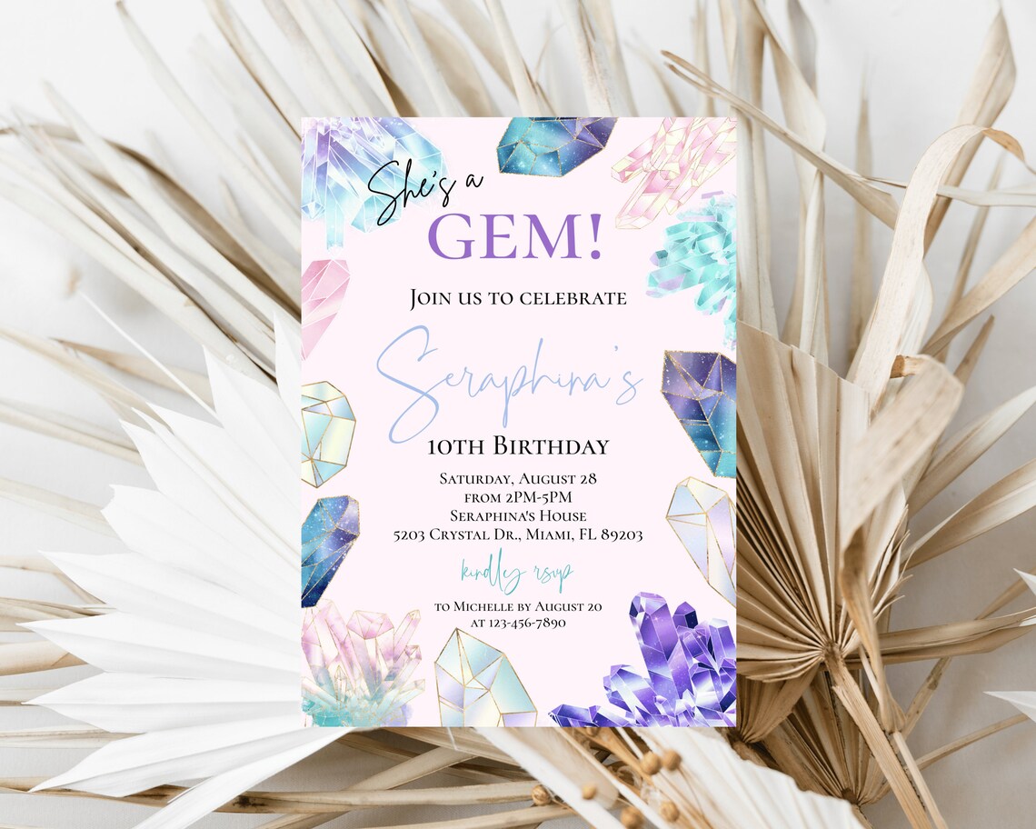 Crystal Gemstone Birthday Invitation Geode Birthday - Etsy