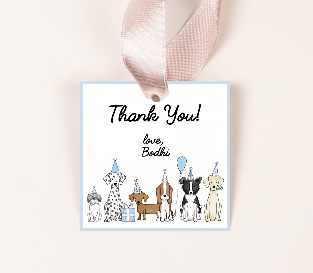 Editable Dog Birthday Favor Tag, Puppy Party Thank You (instant ...