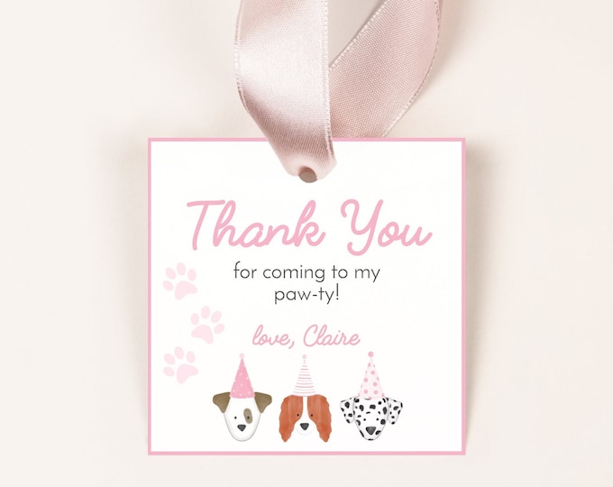 Editable Dog Favor Tags Puppy Dog Birthday Thank You Tag Girl Pink ...