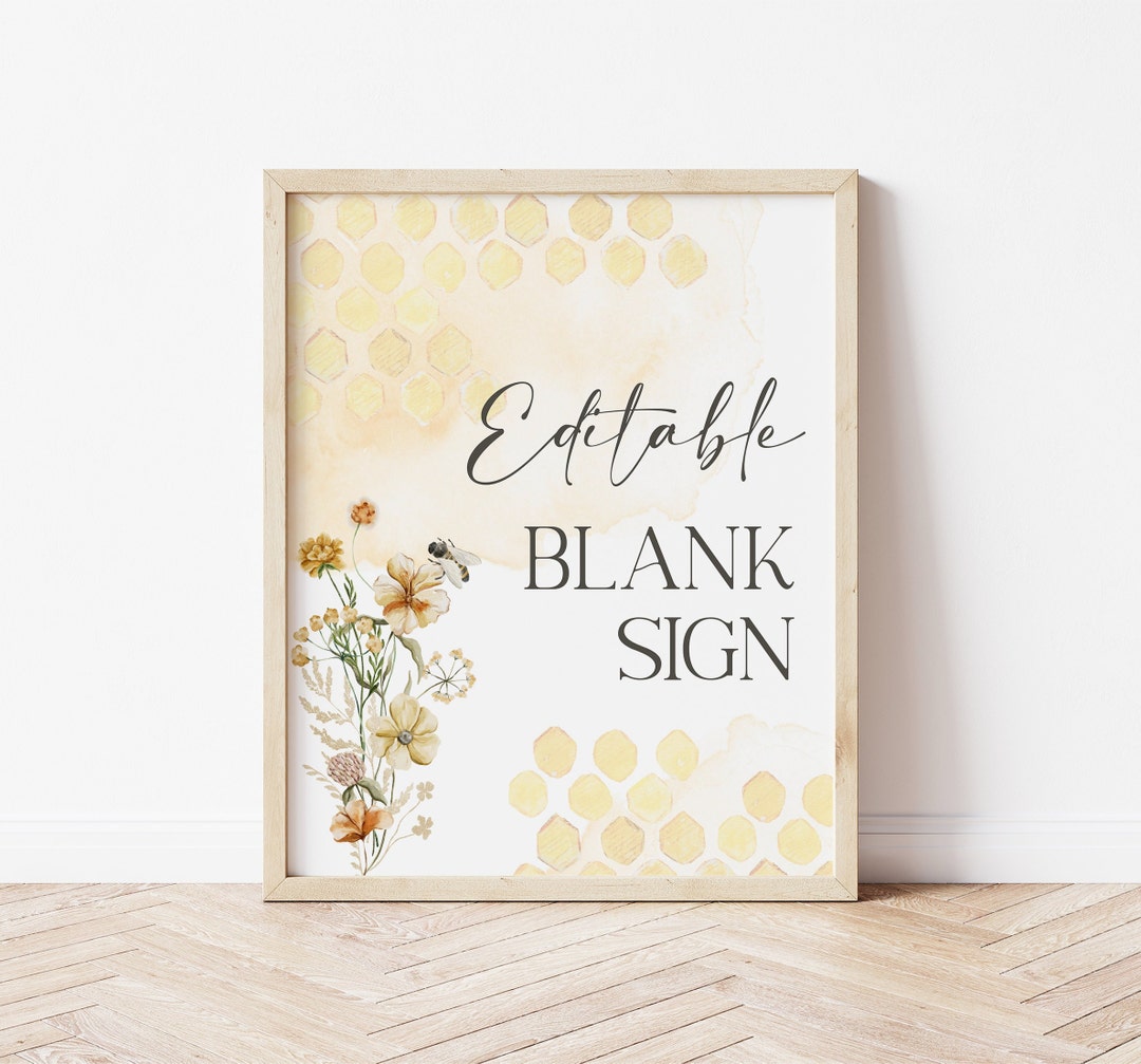 Editable Bee Honeycomb Blank Sign Template, Wildflower Bee Party ...