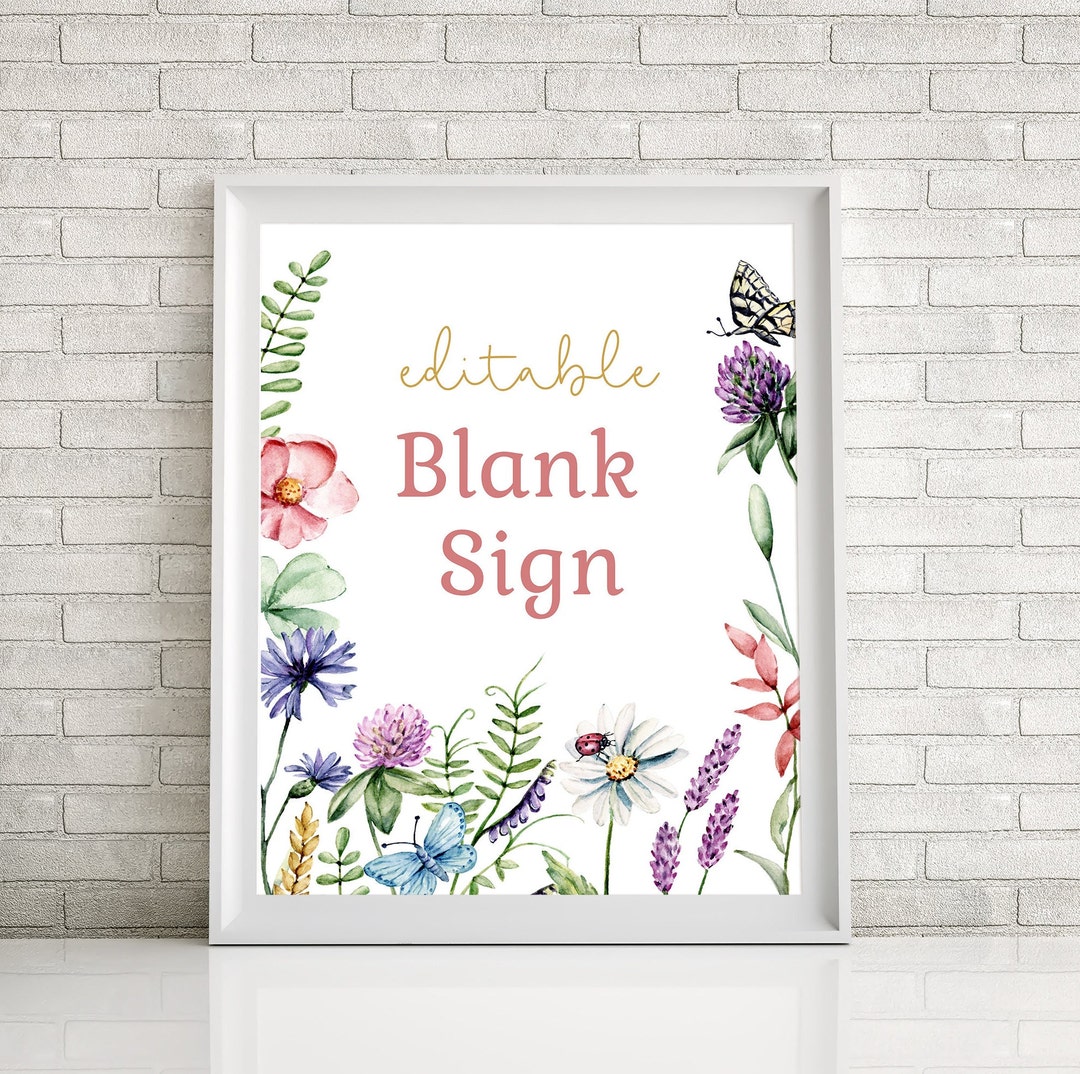 Editable Wildflower Blank Sign Template, Wildflower Birthday ...