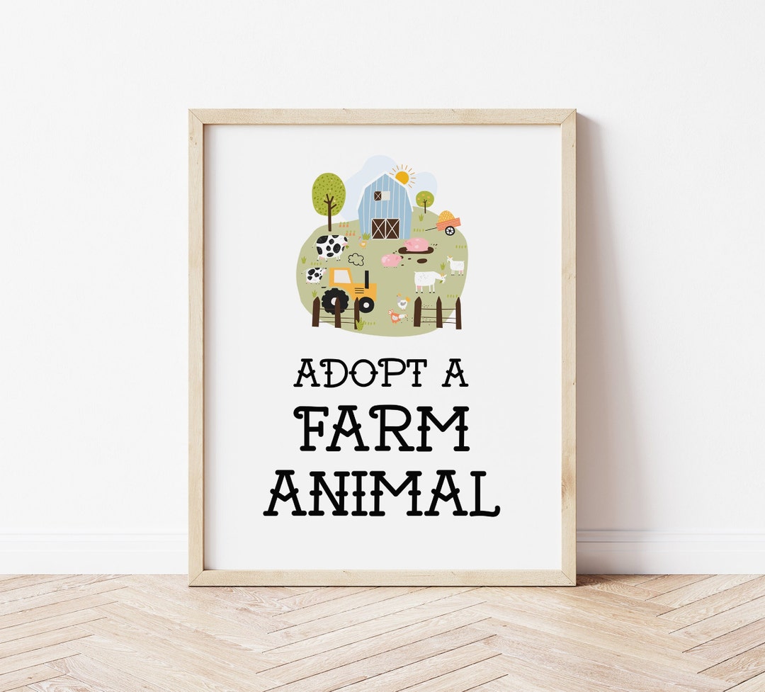 Editable Farm Adopt A Farm Animal Sign, Modern Barn Animals Party Decor ...