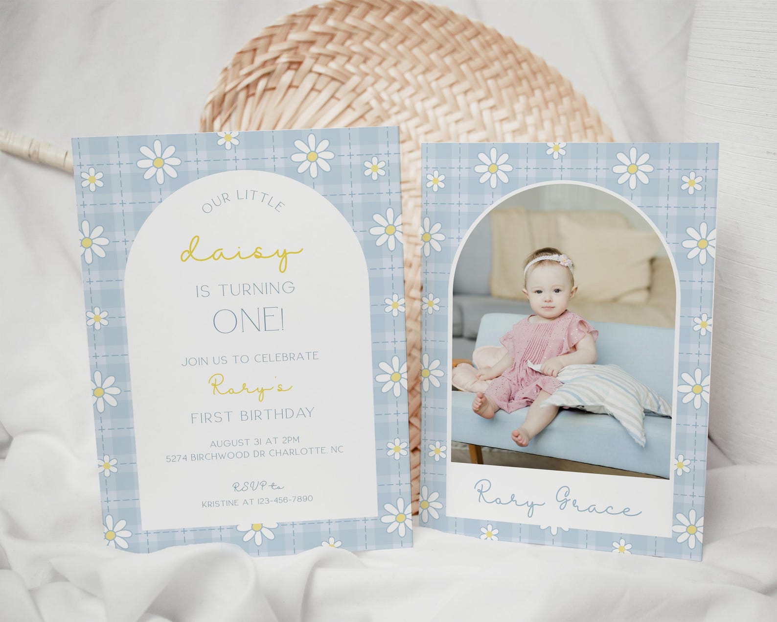 Daisy Birthday Welcome Sign Template, Editable Blue Plaid Little Daisy ...