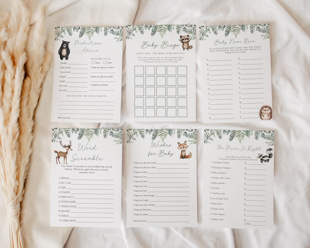 Editable Woodland Baby Shower Game Bundle, Woodland Animals Baby Shower ...