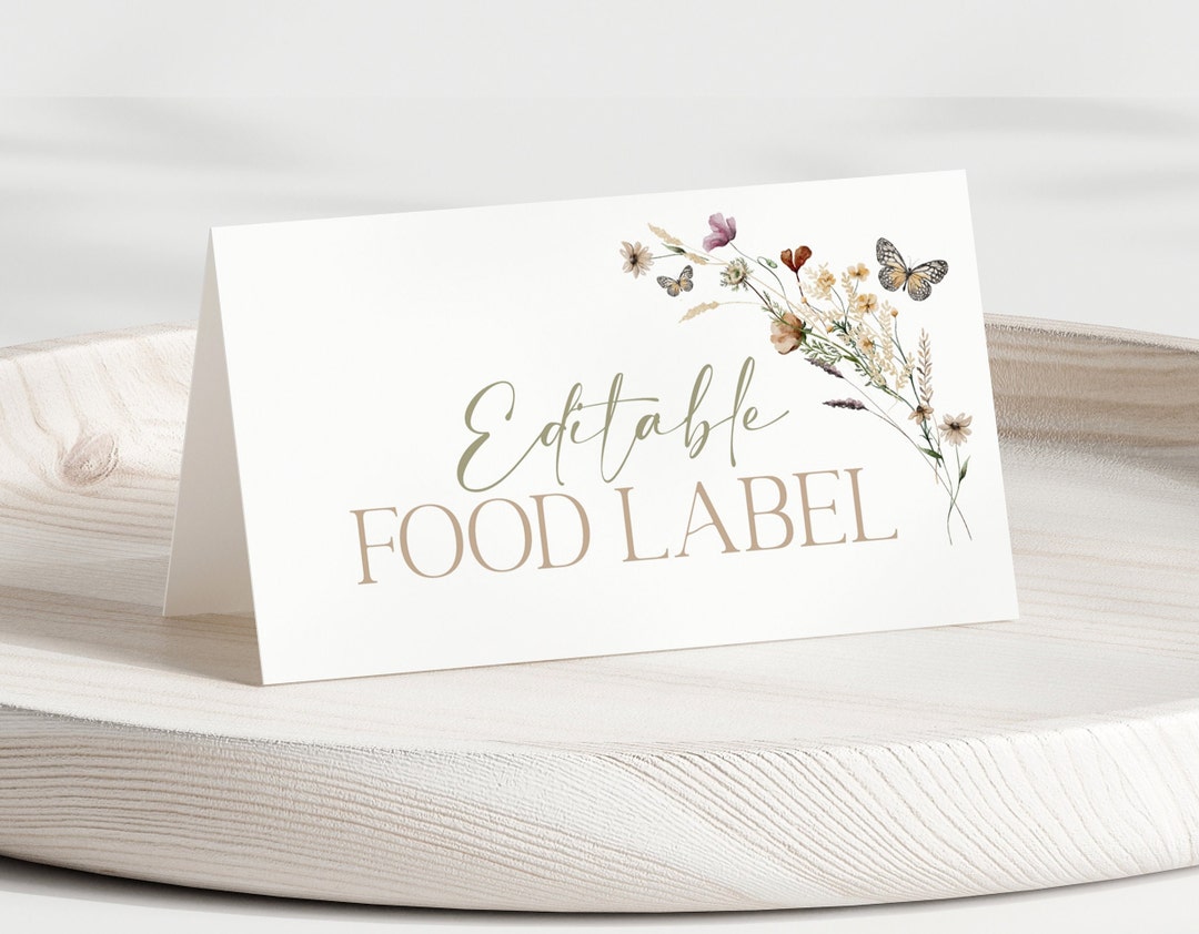 Editable Wildflower Party Food Label, Boho Wildflower Party Food Label ...
