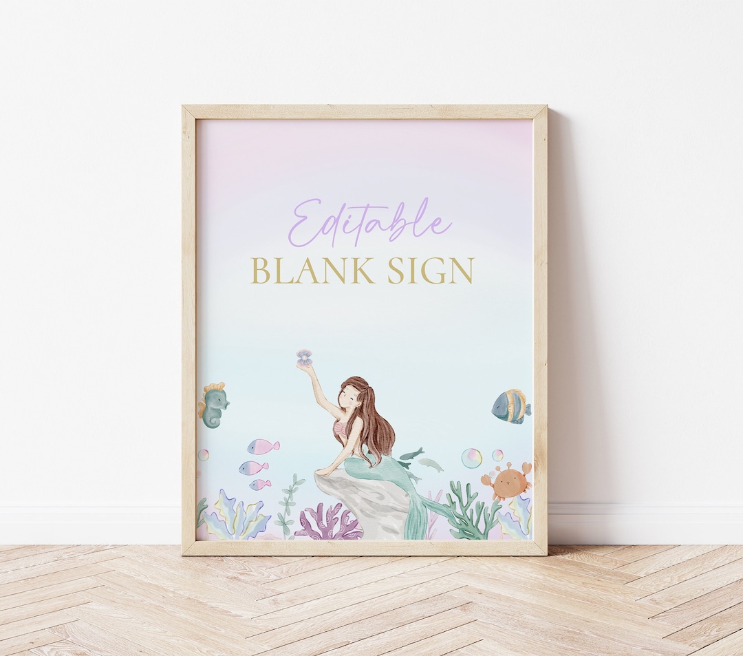 Mermaid Birthday Blank Sign, Girl Mermaid Birthday Party Decor, Pastel ...