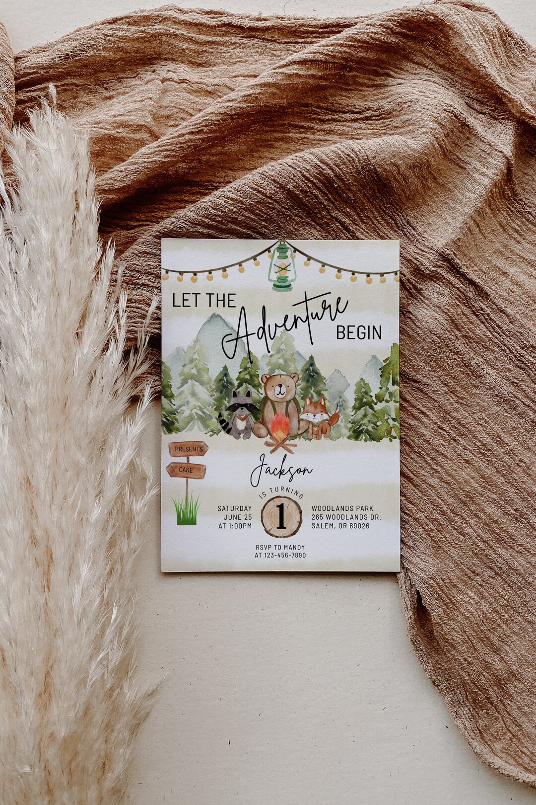Editable Woodlands Birthday Invitation, First Birthday Invitation ...