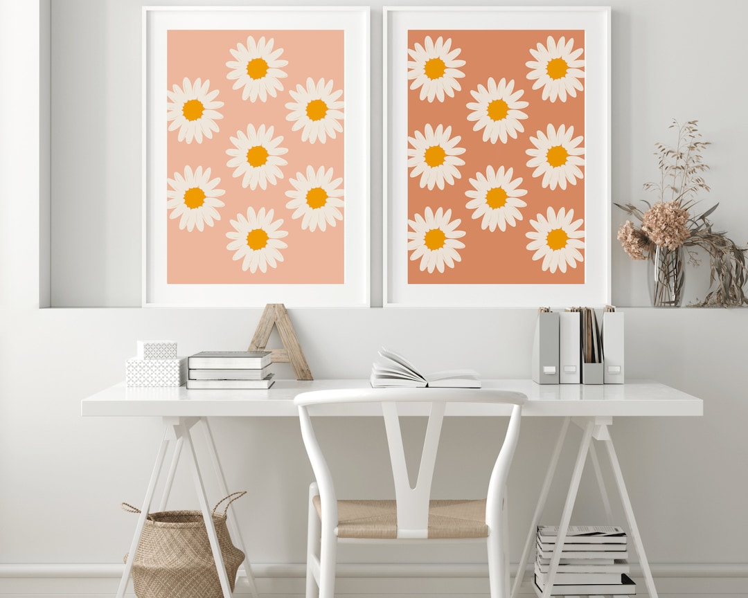 Retro Daisy Wall Art Prints, Set of 2 (digital Download) - Etsy