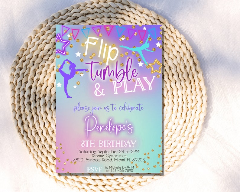 Gymnastics Birthday Invitation Flip Tumble & Play Invitation - Etsy