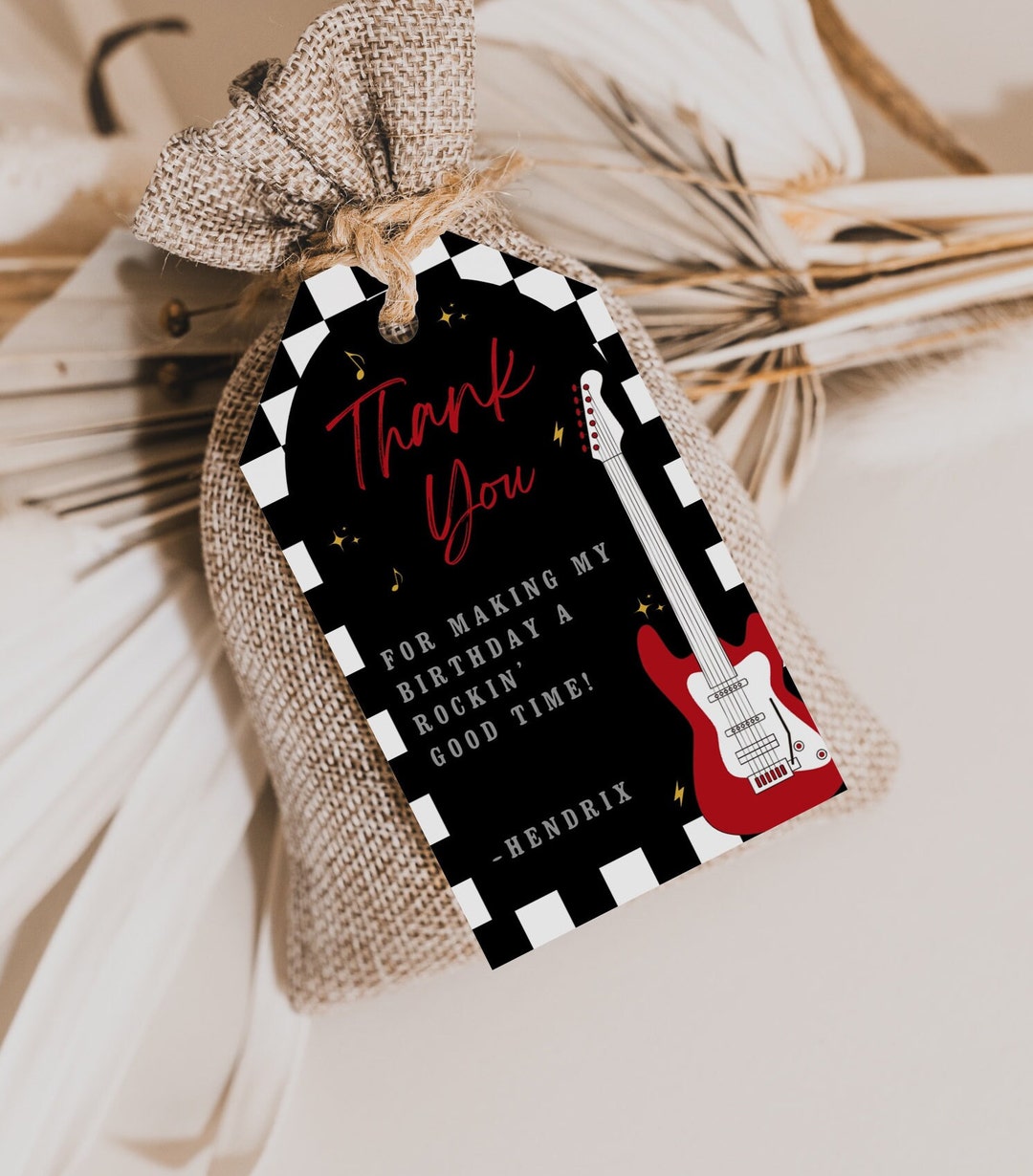 Rock and Roll Birthday Thank You Tag, Guitar Favor Tag (digital) BB12 ...