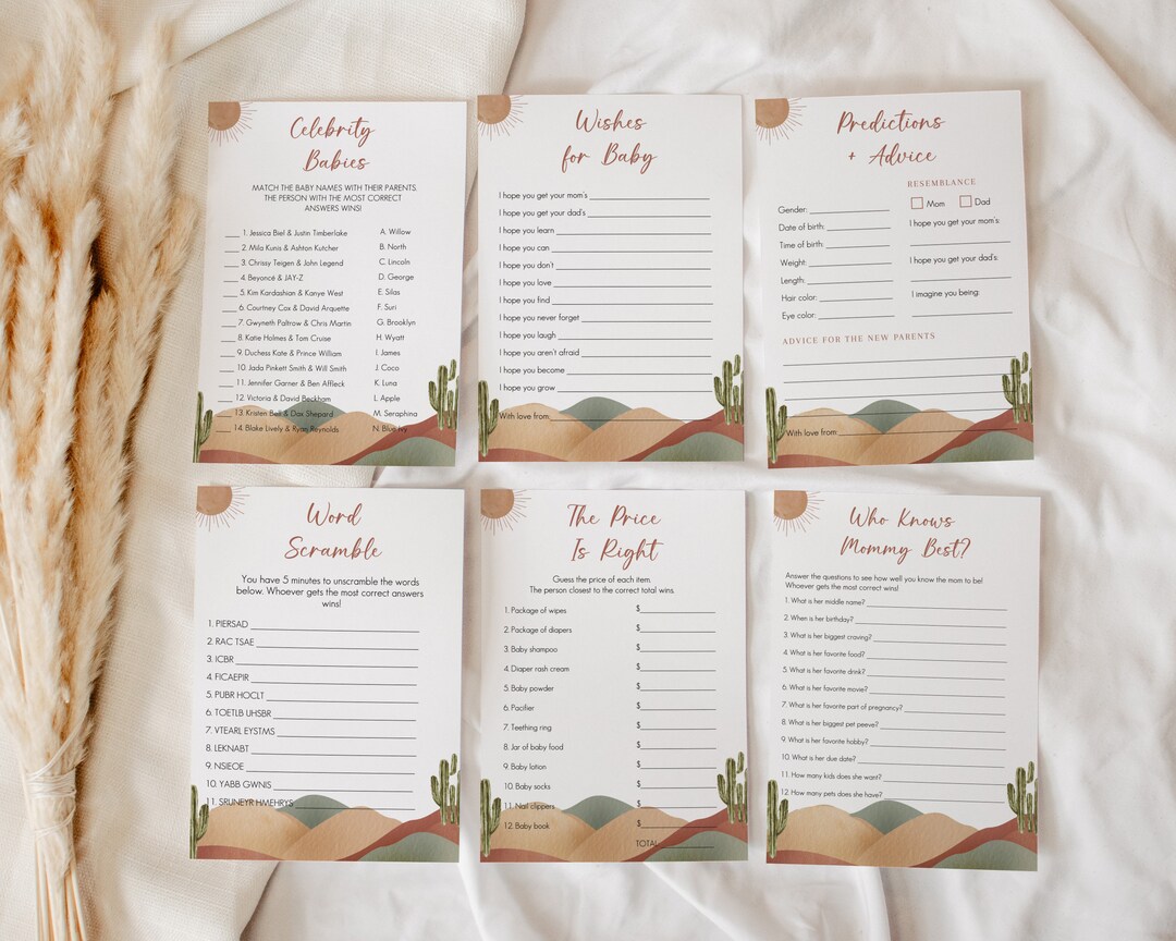 Boho Desert Baby Shower Game Set, Editable Cactus Theme (digital ...