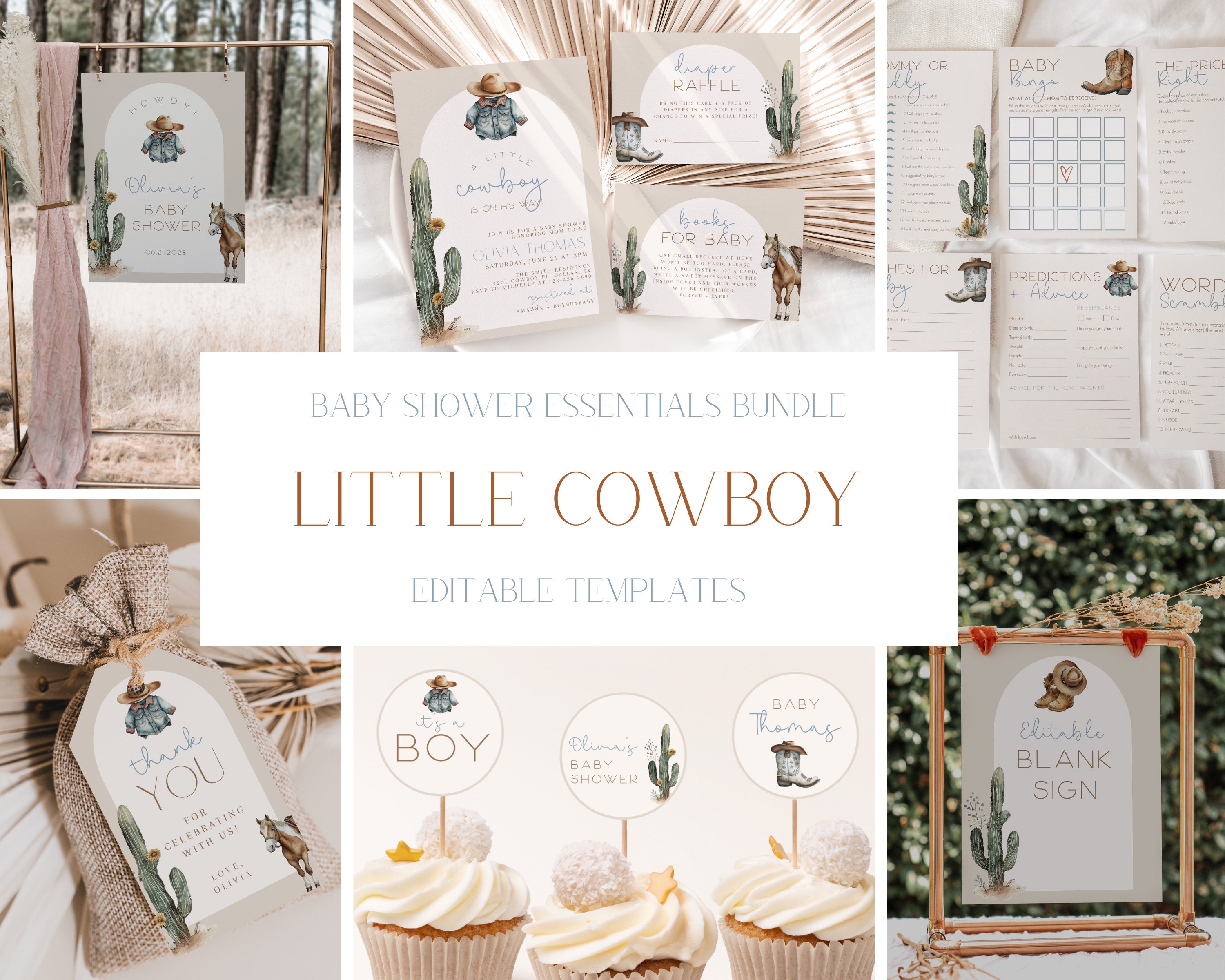 Cowboy Party Sign Template, Western Cactus Decor (editable, Digital ...