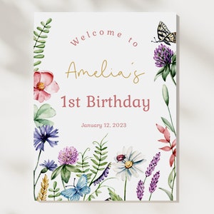 Wildflower 1st Birthday Party Welcome Sign, Wildflower Welcome Poster ...