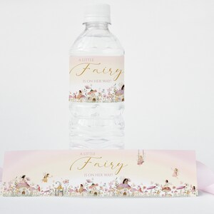 Editable Girl Fairy Baby Shower Water Bottle Label, Whimsical Enchanted ...