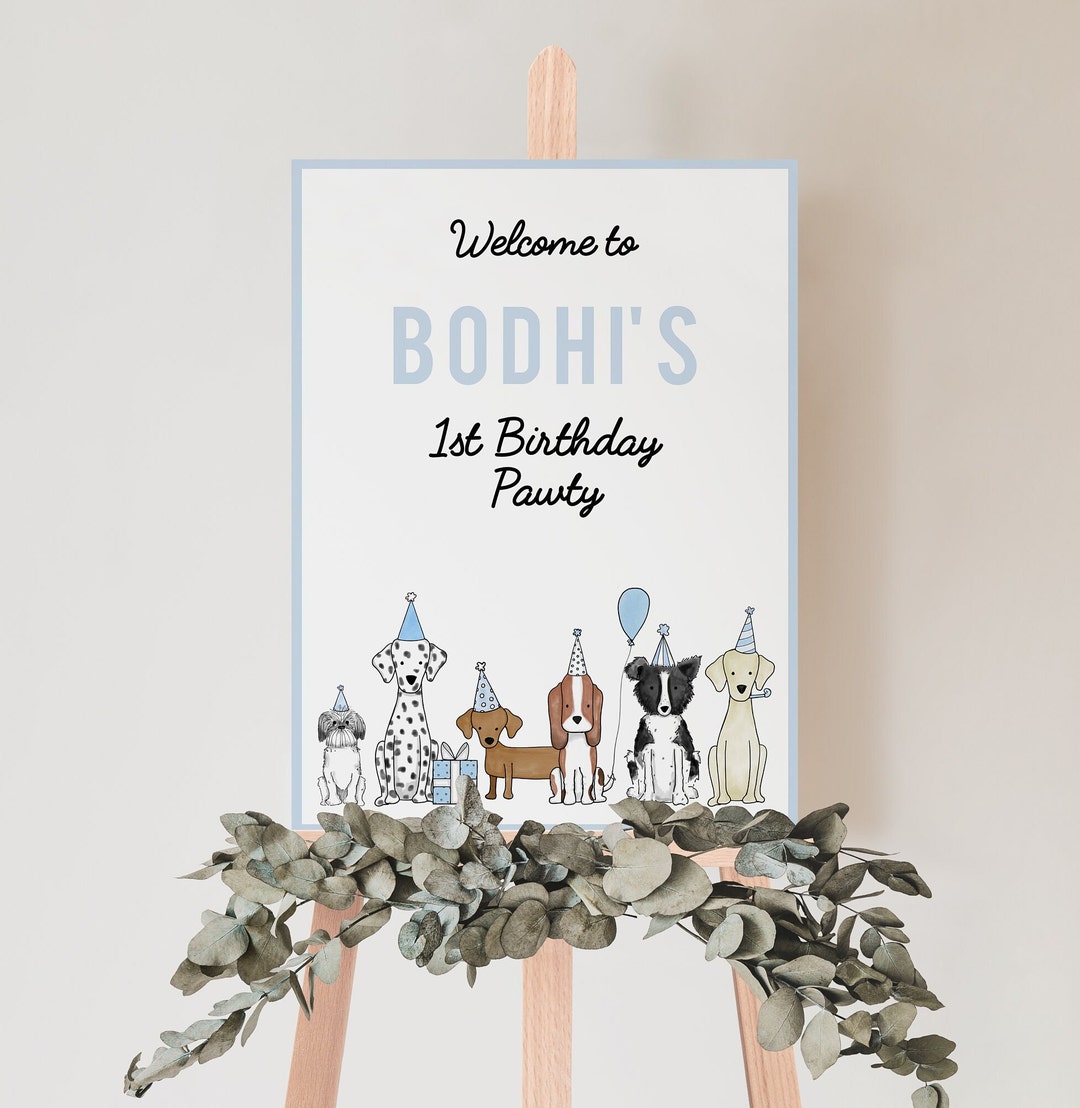 Editable Dog Birthday Welcome Sign, Puppy Pawty Decor (instant Download ...