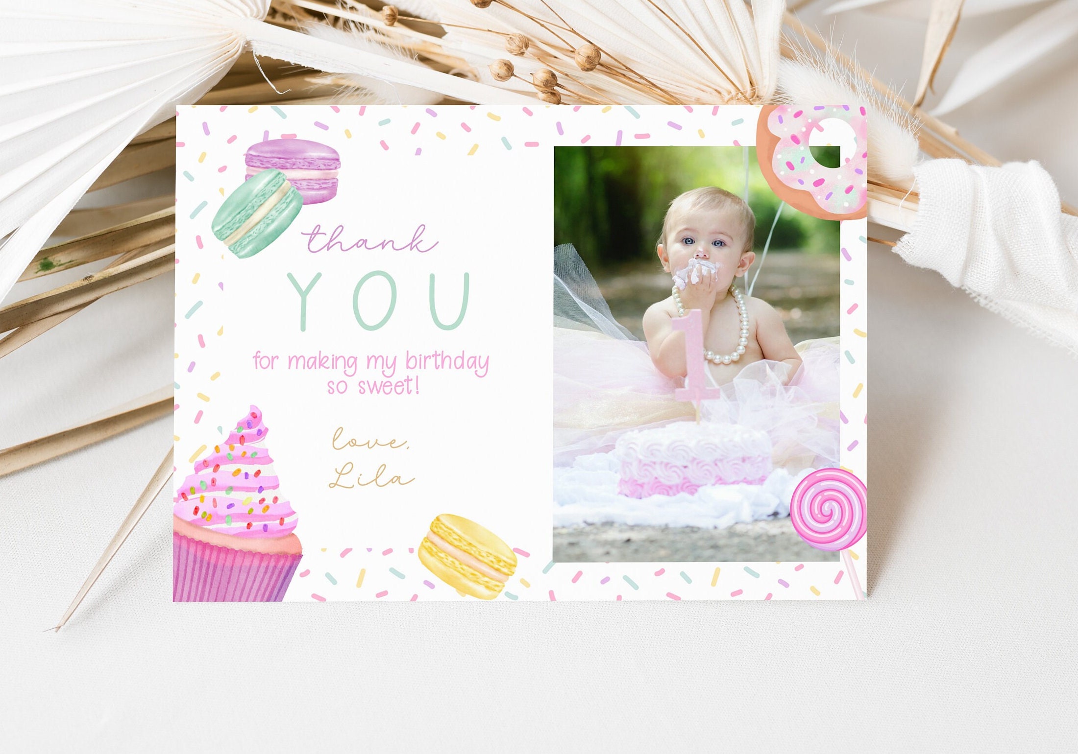 Editable Sweet One Birthday Picture Thank You Card Desserts - Etsy