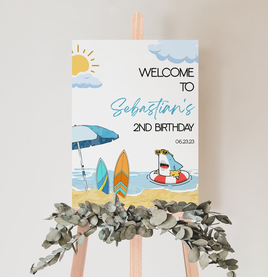 Surf Birthdaywelcome Sign, Boys Birthday, Pool Beach Party Decoration ...