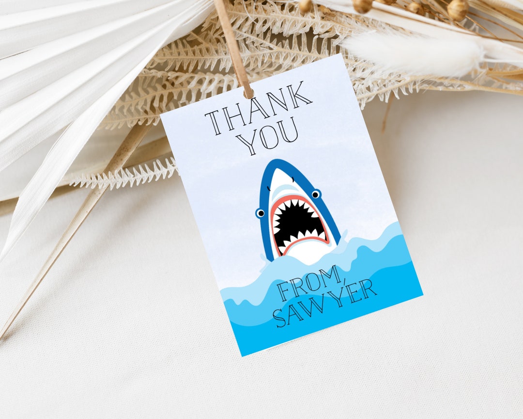 Editable Shark Birthday Favor Tags, Party Thank You Gift Tags ...