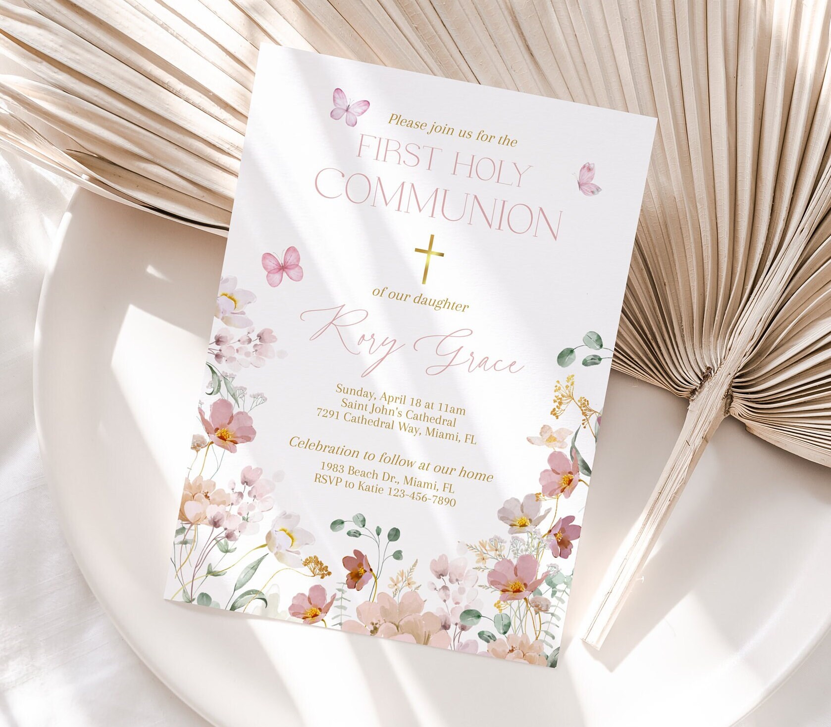 Editable First Holy Communion Invitation Template Floral Girl - Etsy Canada