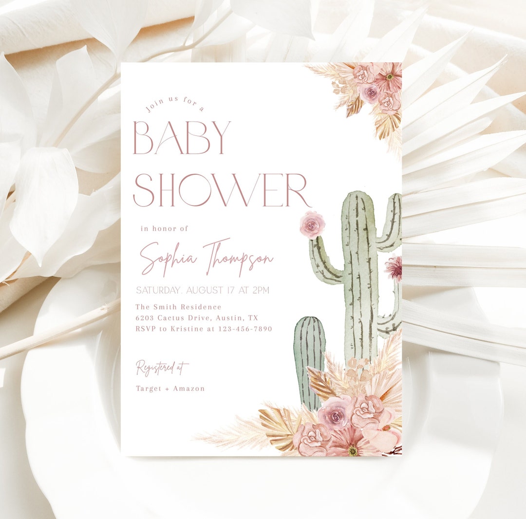 Editable Cactus Baby Shower Invitation, Pink Succulent Fiesta (digital ...