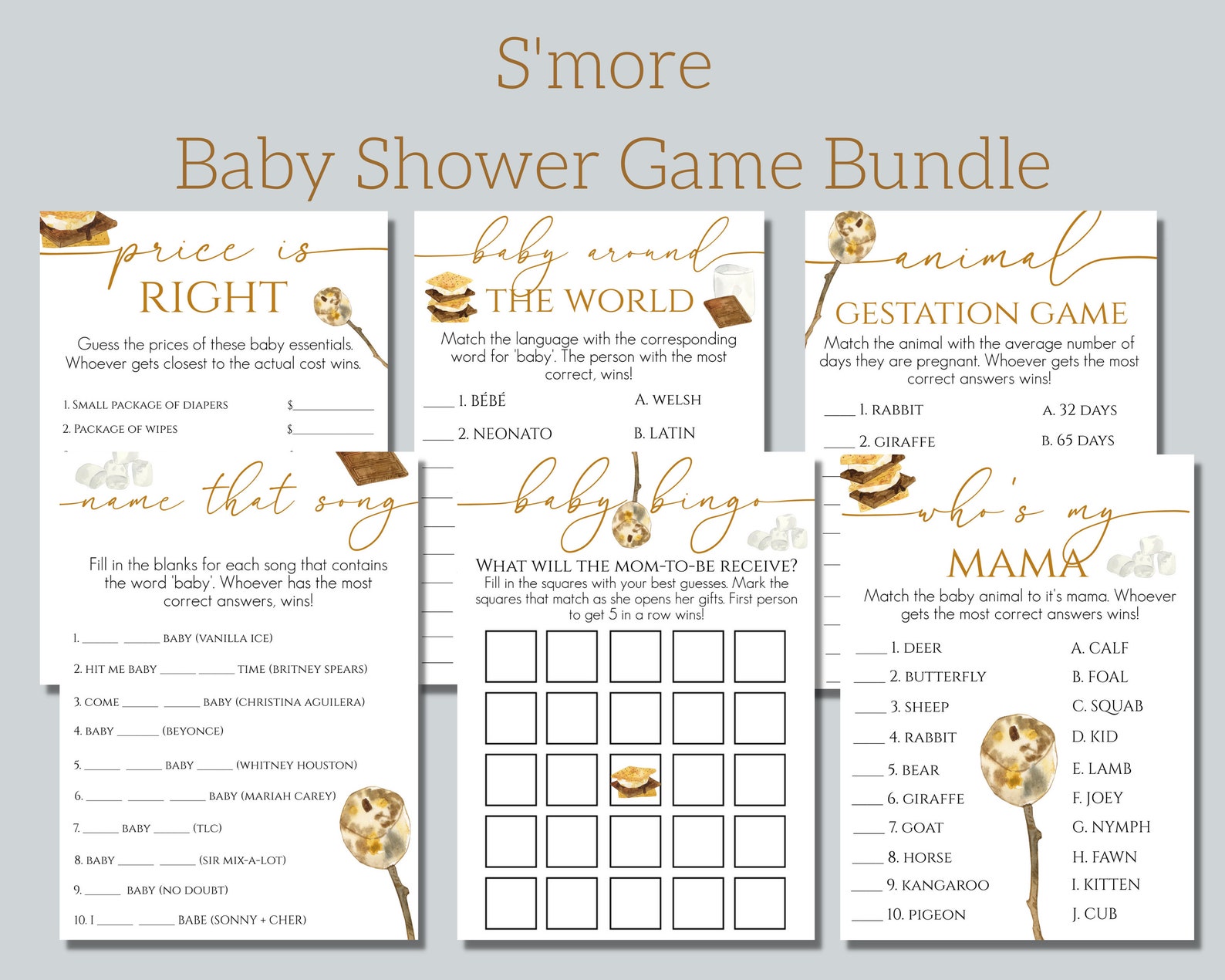 S'more Baby Shower Game Bundle Camping Baby Shower Smore - Etsy
