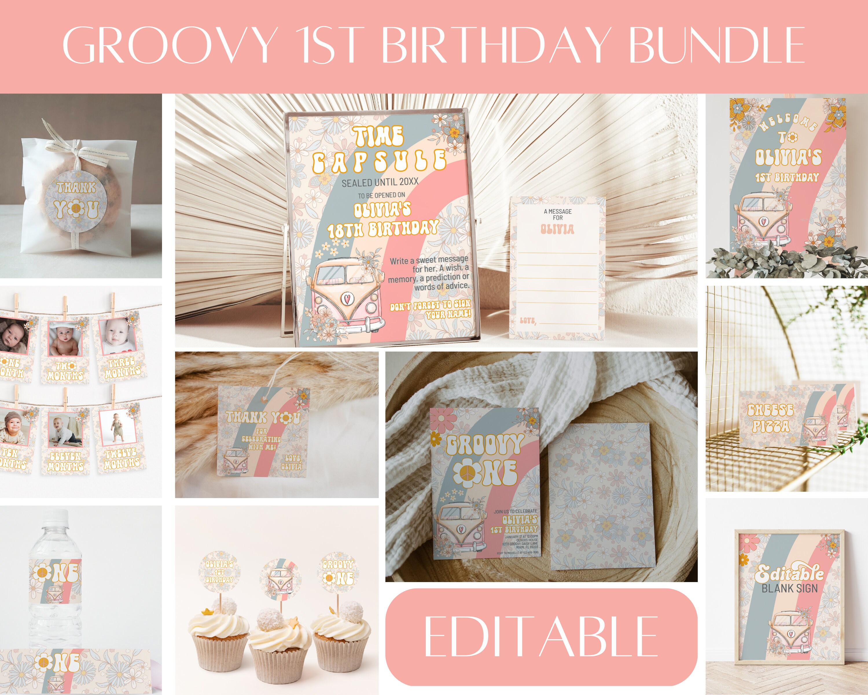 Editable Groovy One 12 Month Photo Banner Printable Groovy - Etsy