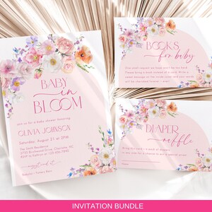 Editable Pink + Purple Floral Baby Shower Invitation + Decoration ...