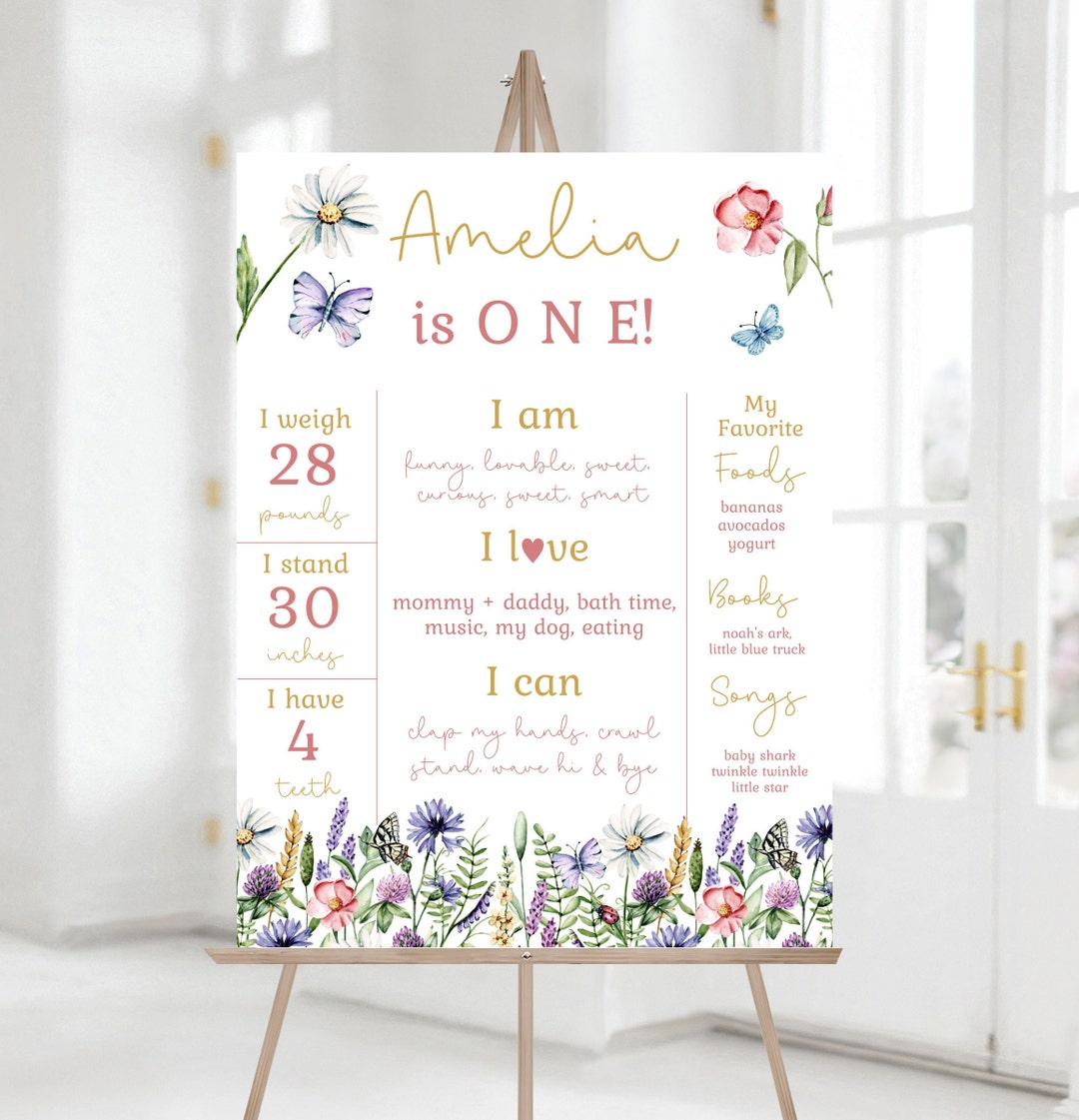 Editable Wildflower Milestone Poster, Girl Wildflower 1st Birthday ...