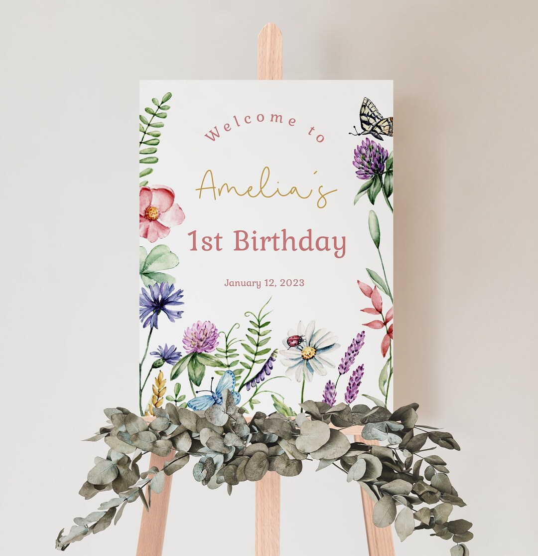 Wildflower 1st Birthday Party Welcome Sign, Wildflower Welcome Poster ...
