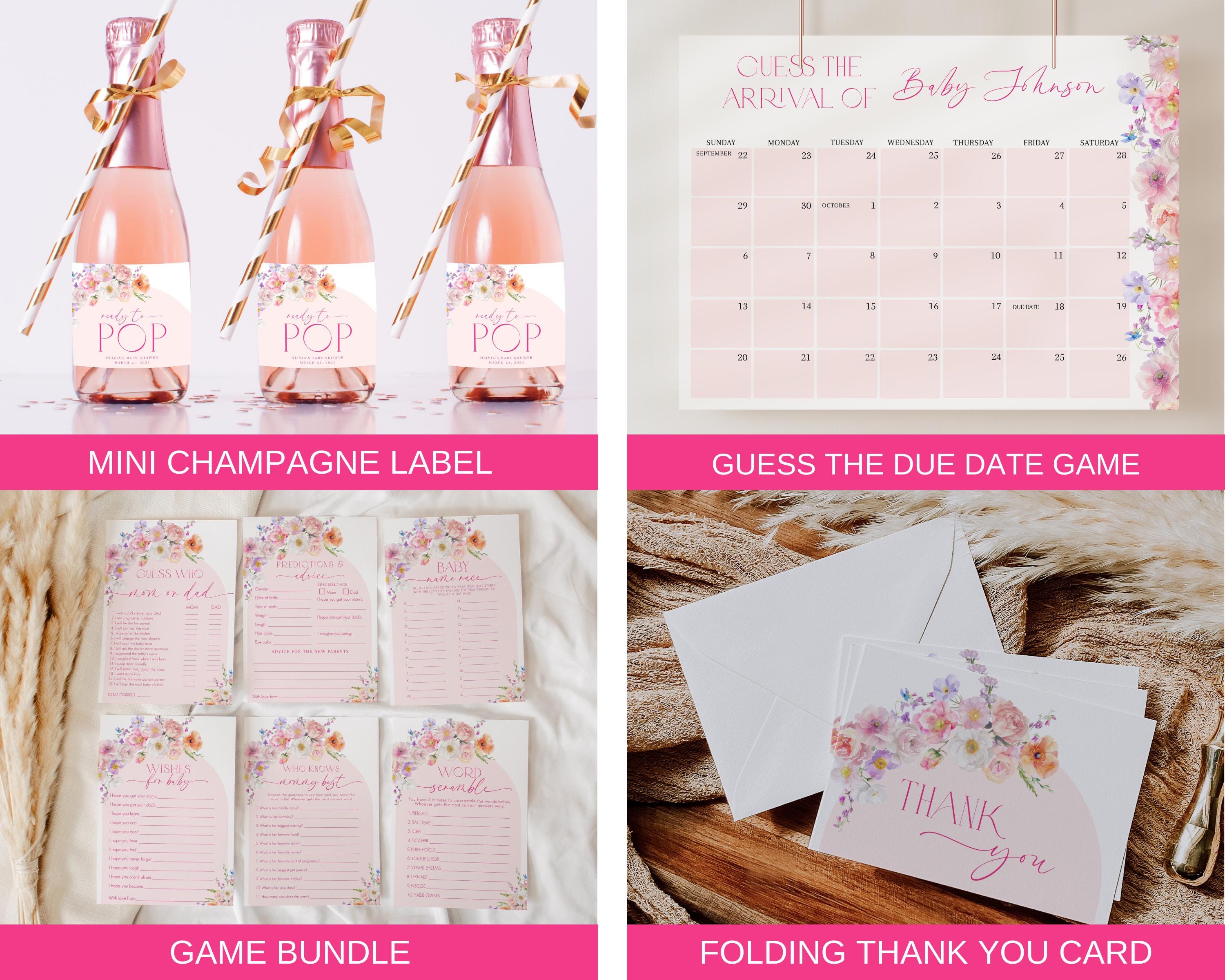 Editable Pink + Purple Floral Baby Shower Invitation + Decoration ...