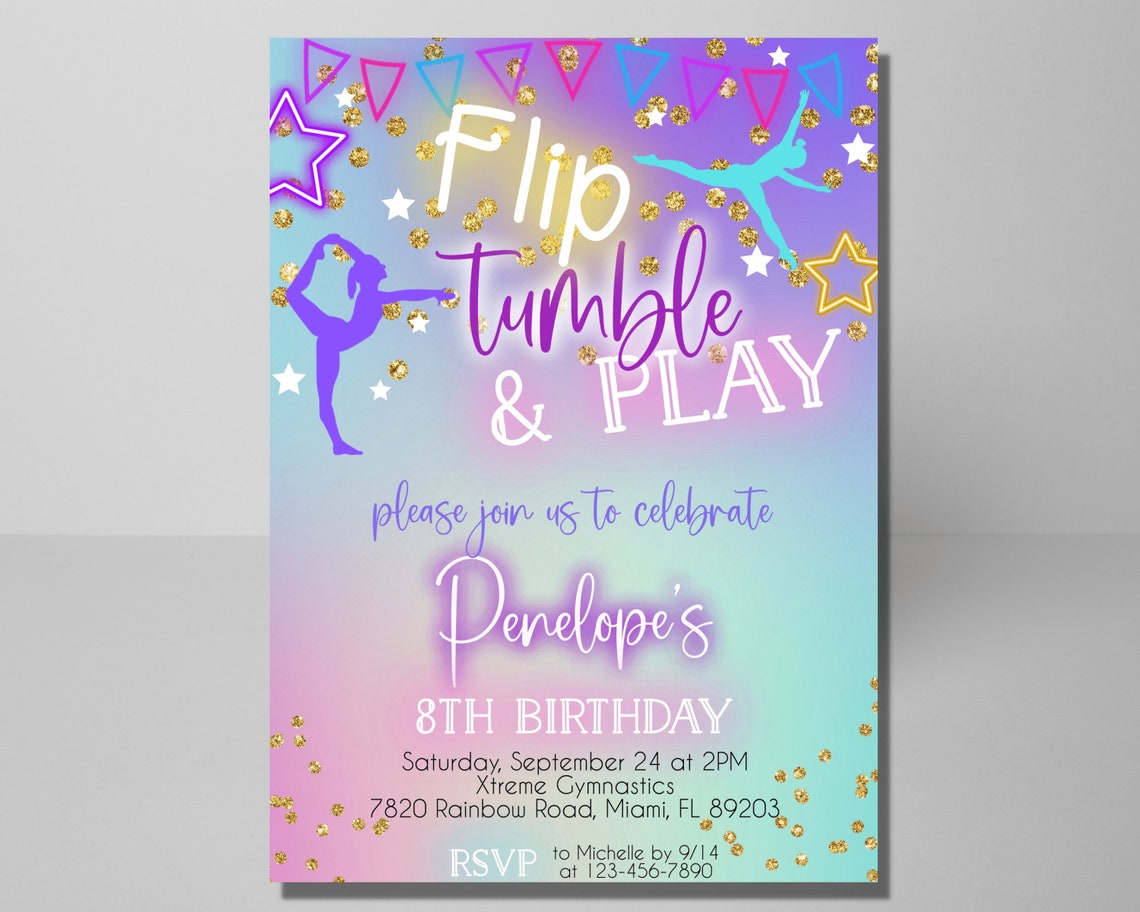 Gymnastics Birthday Invitation Flip Tumble & Play Invitation - Etsy