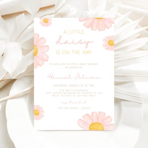 Pink Daisy Baby Shower Invitation, Little Daisy Girl Baby Shower Invite ...