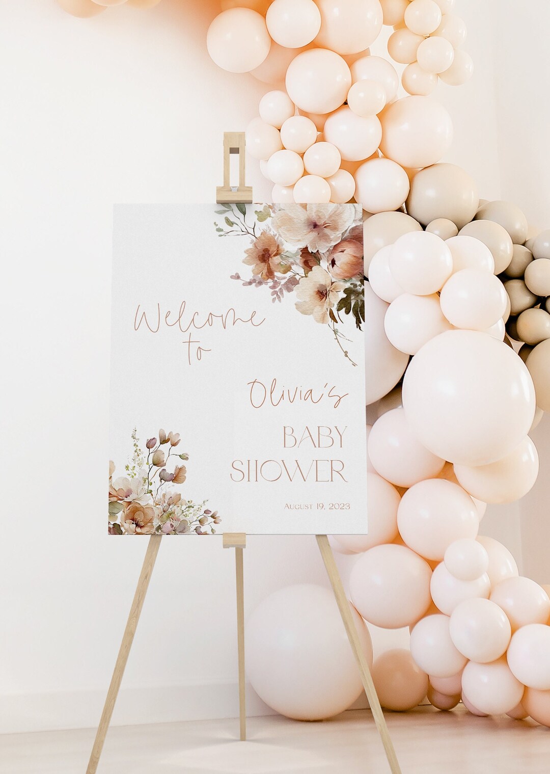 Editable Fall Floral Baby Shower Welcome Sign, Autumn Rust Baby Shower ...