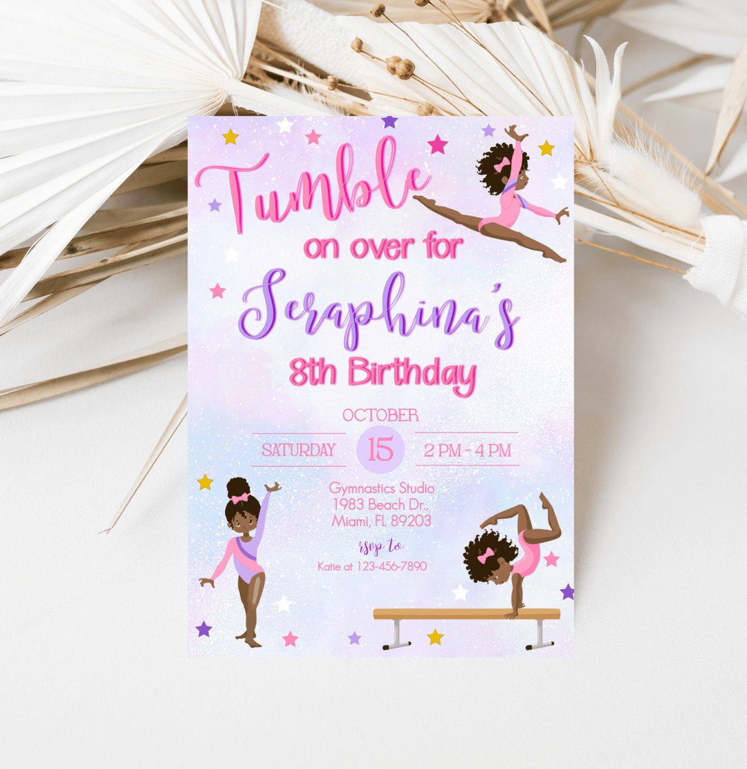Gymnastics Birthday Invitation, Flip Tumble & Play Invitation, Girls ...