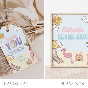 Retro Beach Birthday Party Favor Tag, Girls Groovy Pool Party Thank You ...