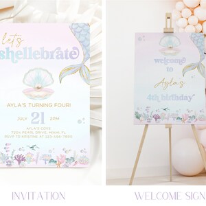 Let's Shellebrate Birthday Invitation Template, Mermaid Birthday ...
