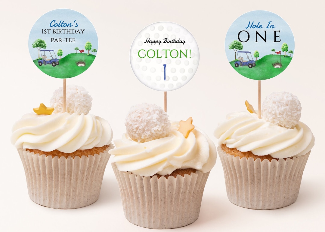 Editable Golf Birthday Party Cupcake Toppers, Golf Birthday Par-tee ...