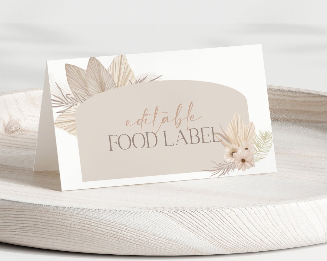 Editable Floral Boho Food Label, Pampas Grass Printable Food Tent ...
