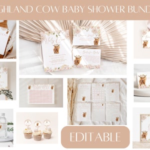 Editable Boho Highland Cow Food Label, Cow Floral Party Food Tent, Holy ...