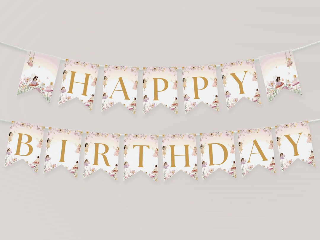Editable Fairy Happy Birthday Banner, Whimsical Fairy Birthday Banner ...
