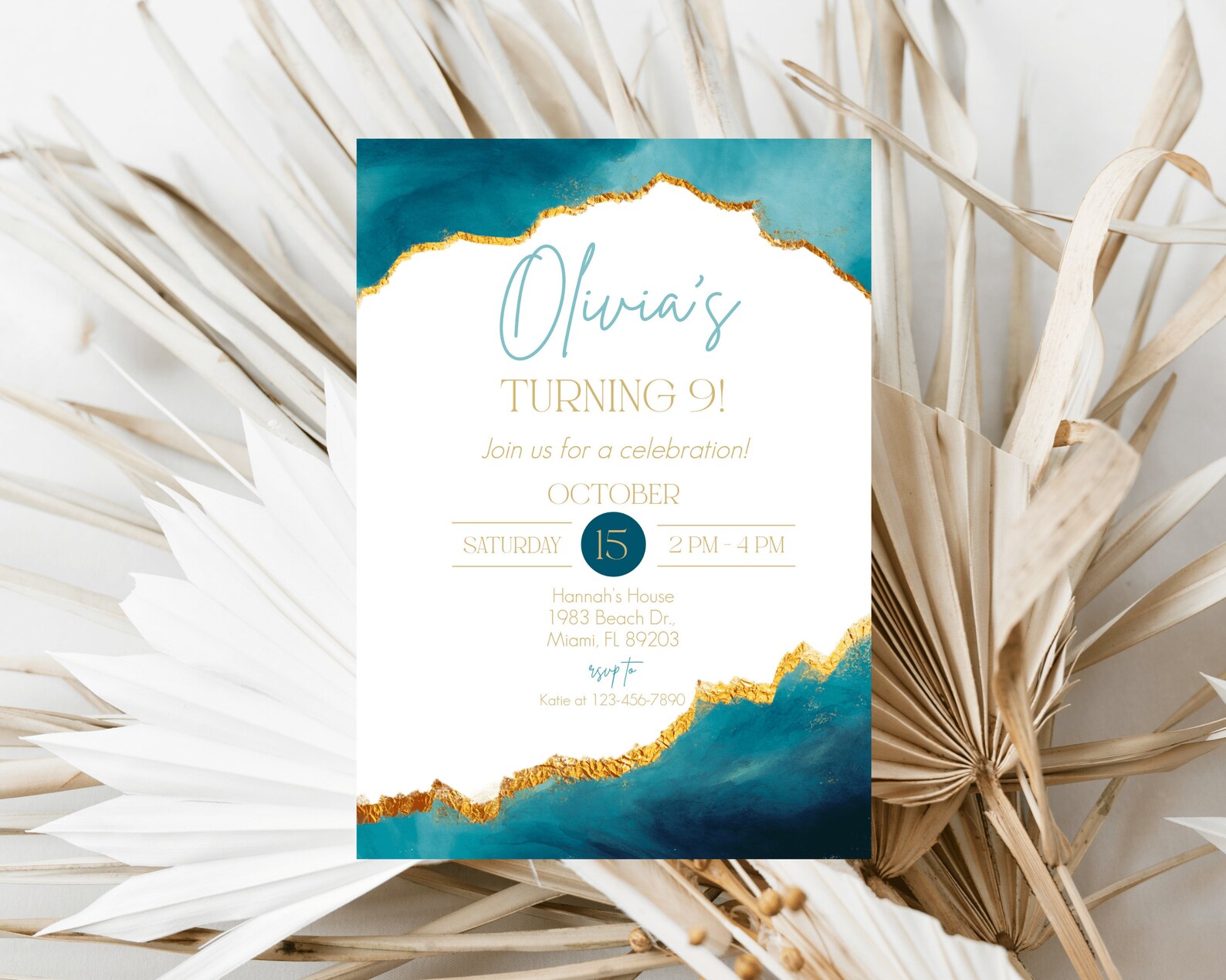 Teal Birthday Party Invitation Template Turquoise Girls - Etsy