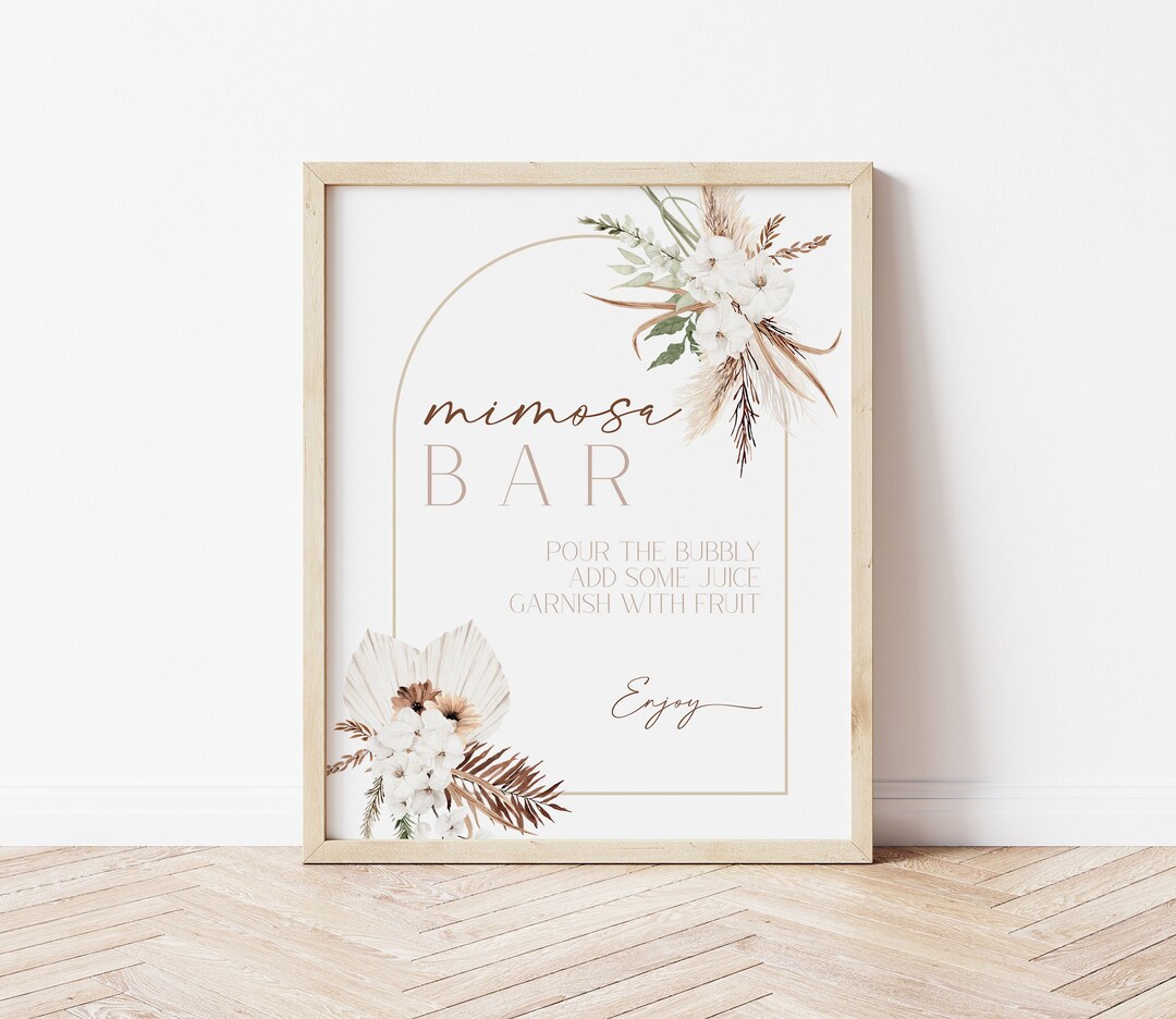 Boho Bridal Shower Mimosa Bar Sign, Printable Bohemian Floral Bridal ...