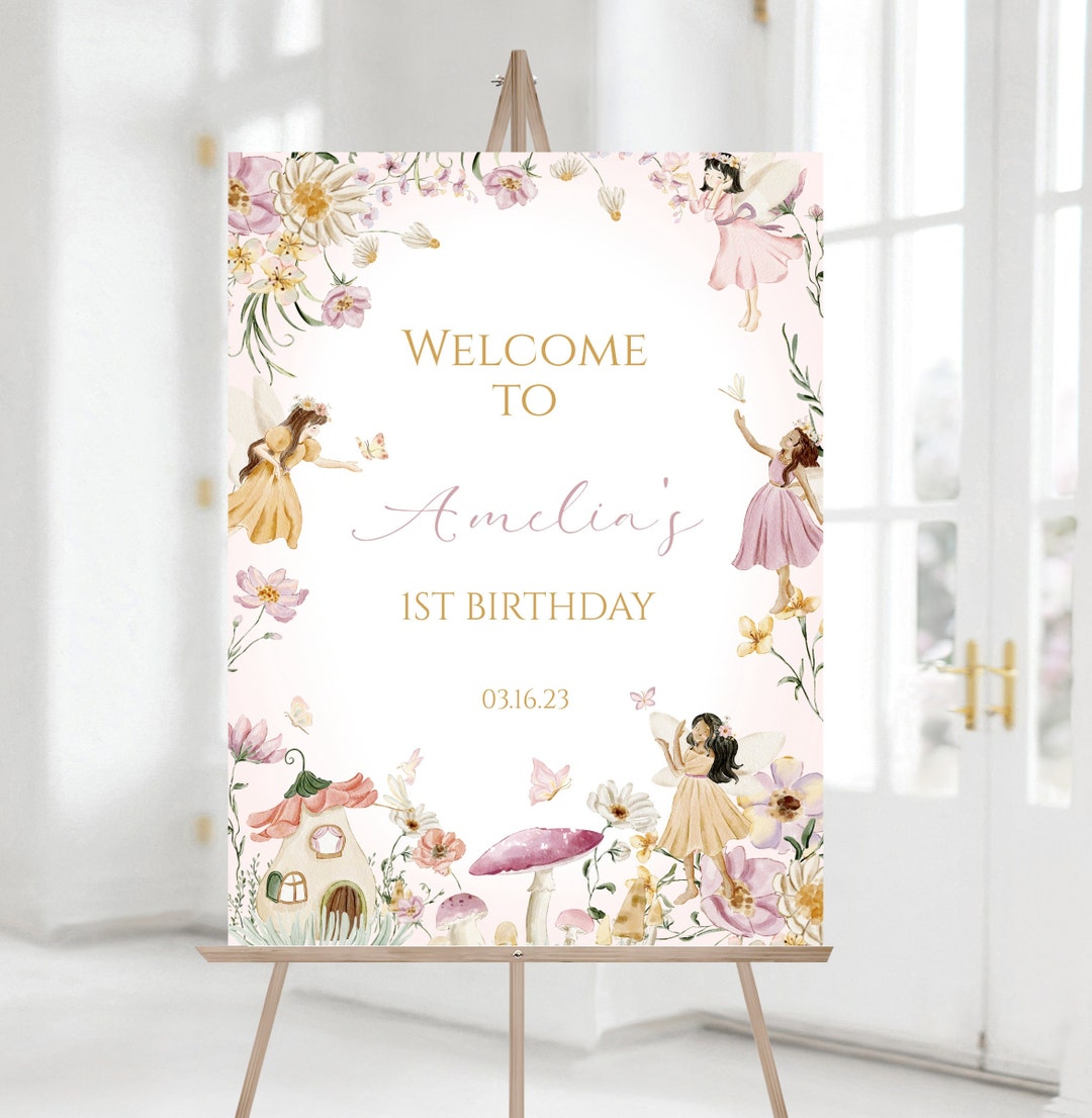 Editable Fairy Birthday Welcome Sign, Enchanted Fairy Welcome Poster ...