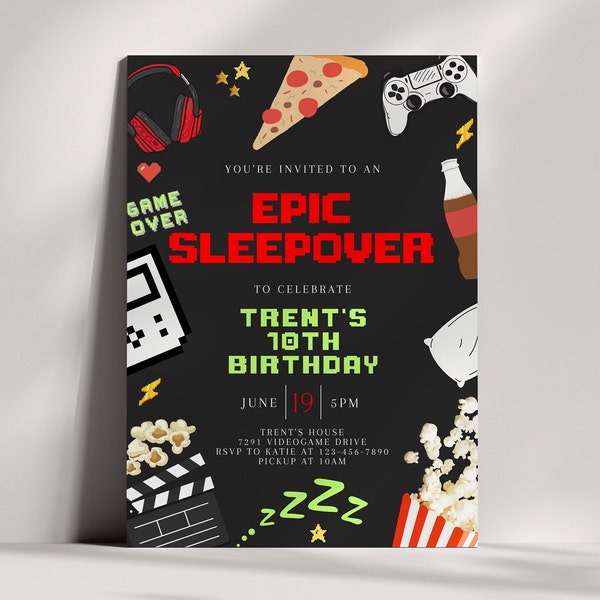 Video Game Sleepover Birthday Invitation - Etsy