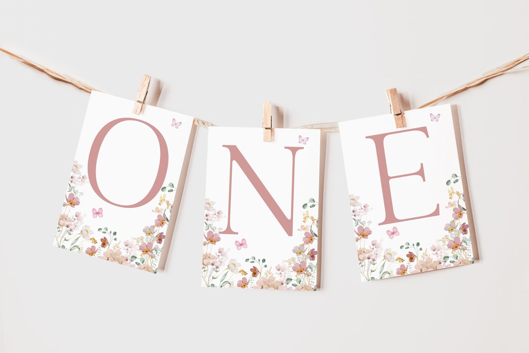 Editable Wildflower First Birthday Highchair Banner, Floral 1st ...