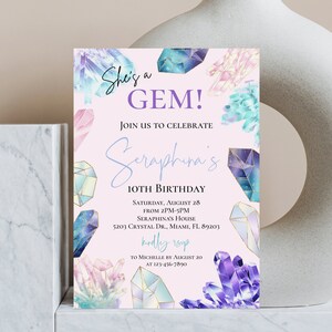 Crystal Gemstone Birthday Invitation, Geode Birthday Invitation ...