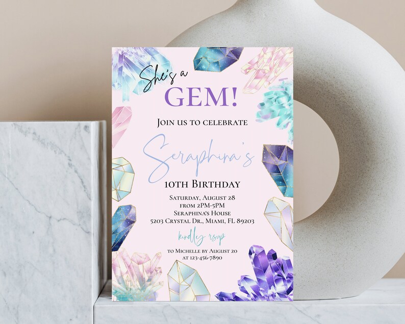 Crystal Gemstone Birthday Invitation Geode Birthday - Etsy