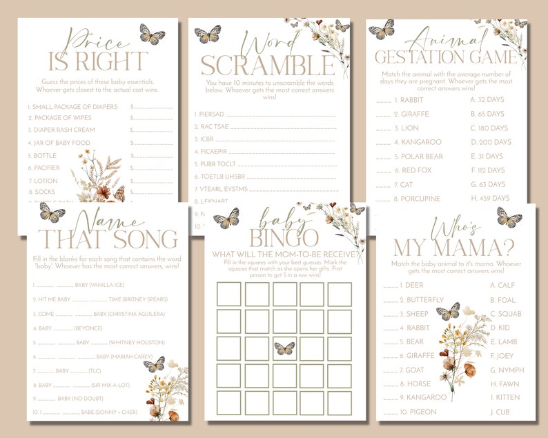 Editable Wildflower Baby Shower Game Bundle Boho Wildflower - Etsy